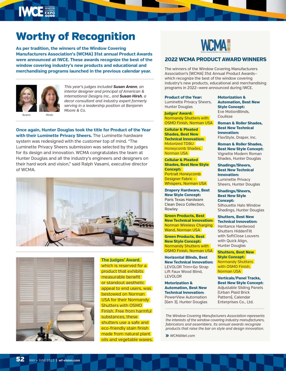 NORMAN®客製化窗飾榮登美國窗飾指標雜誌Window Fashion Vision - NORMAN BLOG